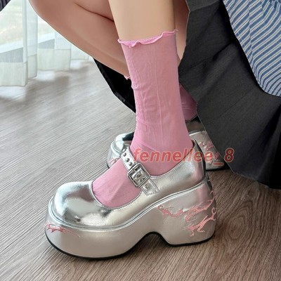 Women's Slope Heel Thick Sole Mary Jane Shoes Sponge Sole Height Single ...