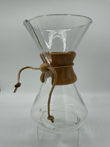 Vintage CHEMEX Pour Over Coffee Carafe Pyrex Glass Wood Leather Collar ...