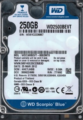 WD2500BEVT-00S2MT0 DCM: HHCTJHBB WX61C Western Digital 250GB | eBay