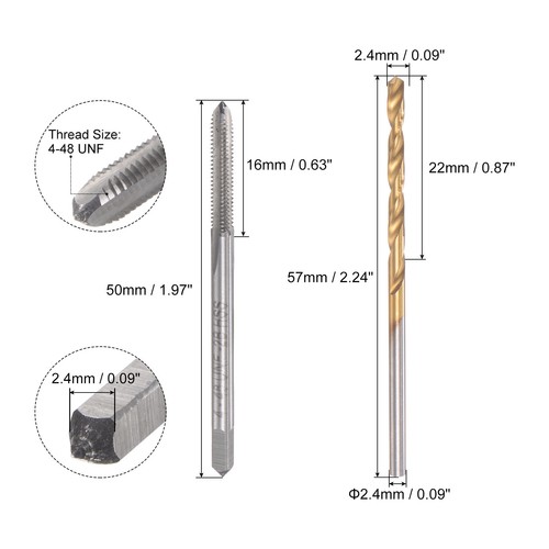 4-48 UNF Straight Flute Tap 2.4mm Twist Drill Bit Set Titanium Plated ...