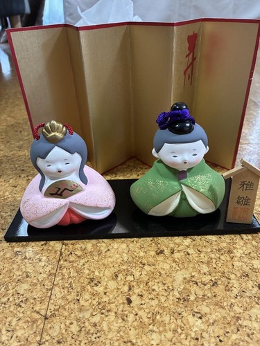 Girl's Day Doll Set Ceramic Hina Dolls with Bell, Pink & Green Duty ...