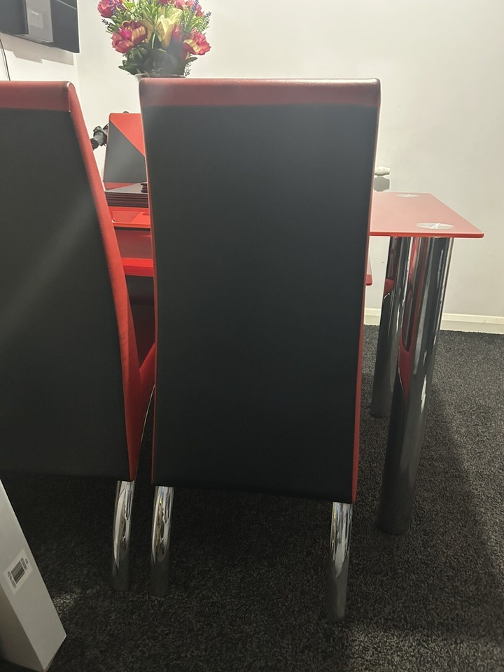Red glass dining table and chairs | eBay UK