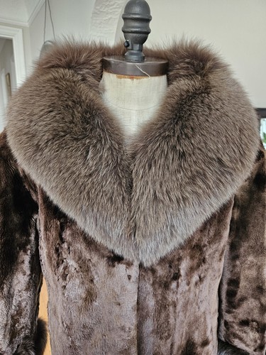 Sheared muskrat Beaver and Fox Fur Collar Trim Coat, Read Description ...