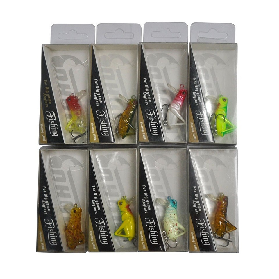 8Pcs Locust Grasshopper Hard Fishing Lures Bait Crankbait 35mm With Box ...