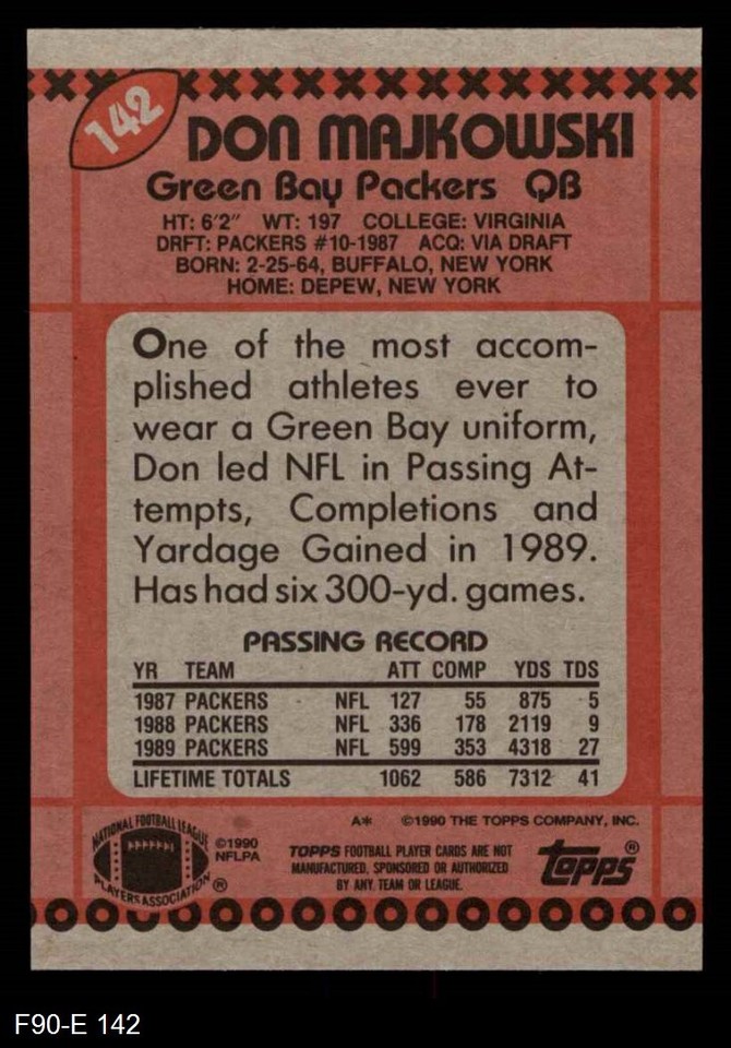 1990 Topps #142 Don Majkowski Packers Virginia 8 - NM/MT | eBay