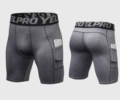 Mens Yelpro Gray Spandex Tights Compression Shorts Small | eBay