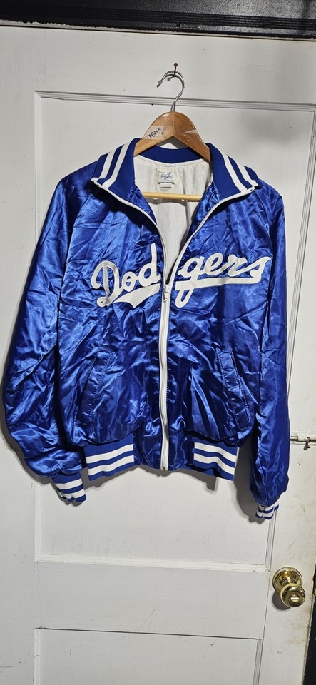 Vintage Large Official LA Dodgers Blue Satin Bomber Jacket Cursive Made ...