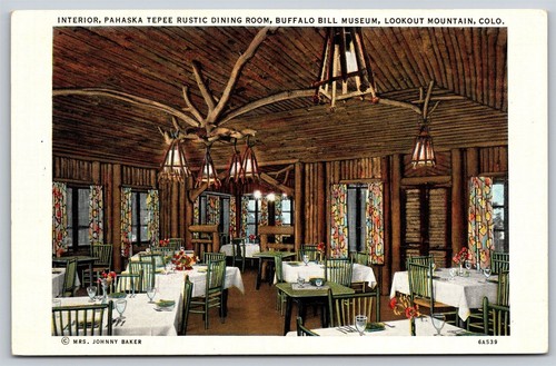 Postcard Interior, Pahaska Tepee Rustic Dining Room, Buffalo Bill ...