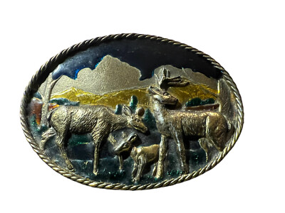 Vtg The Great American Buckle Co Seria 1980 Buck Deer Enamel Oval Belt ...