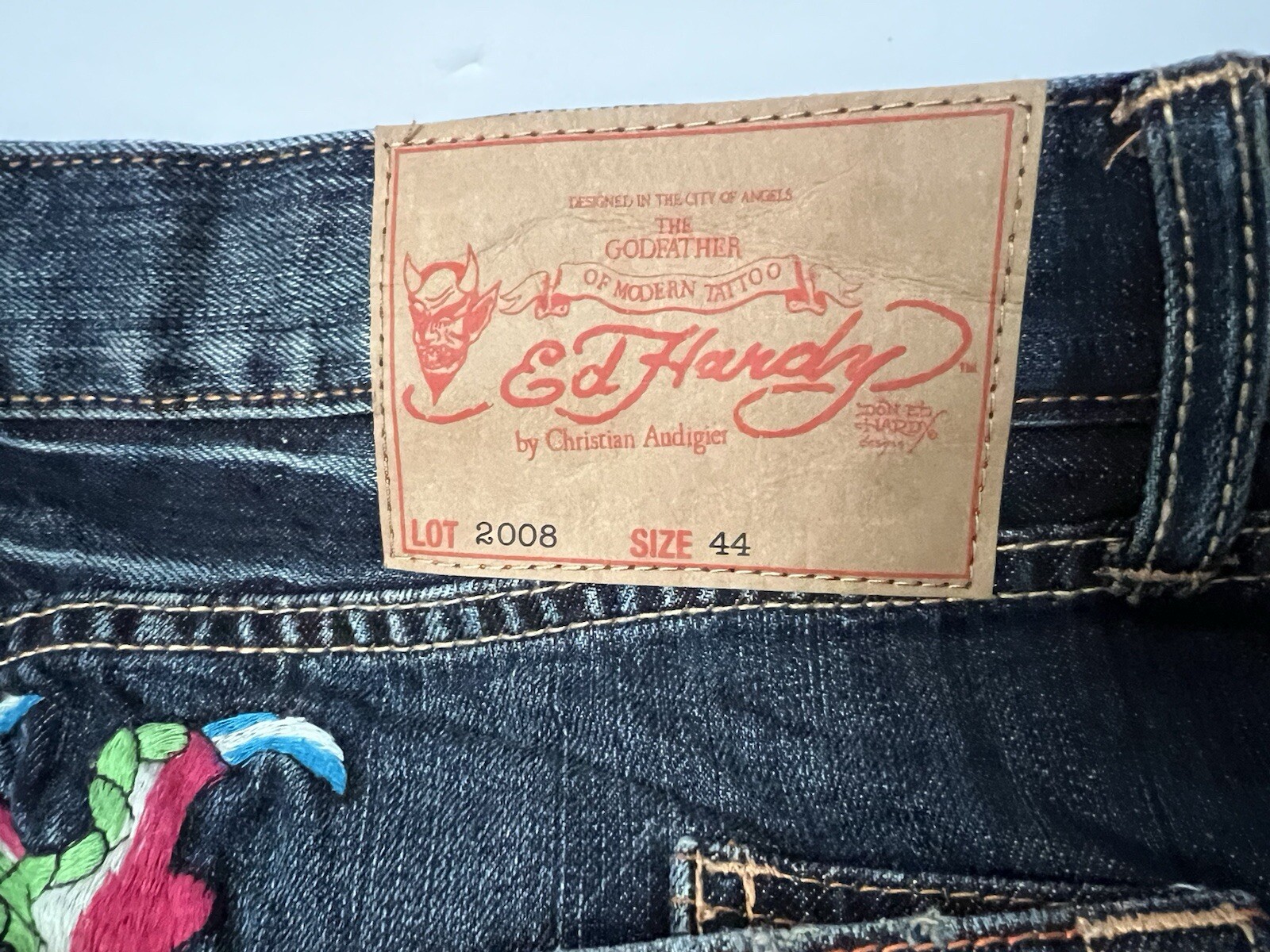 Ed Hardy Blue Denim Jeans Jenny Dragon Embroidered VTG Mens Size 44x32 ...