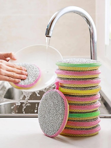 Double-Sided Scouring Pads Dish Pan Washing Sponge Kitchen Cleaning ...