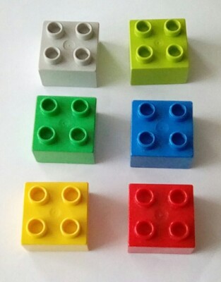 6 Lego Duplo Bricks Building Blocks Mixed Colours Olive Light Grey 2x2 ...