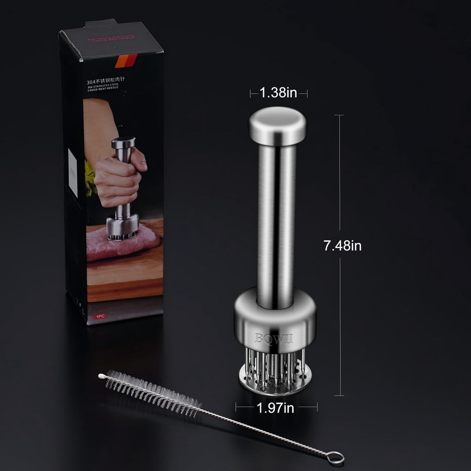 21-Needle Stainless Steel Meat Tenderizer Tool Needle Mallet Injector ...