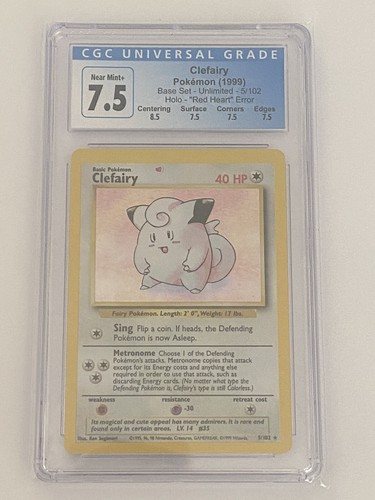 Pokemon Clefairy Holo 5/102 - Base Set Red Heart Error CGC 7.5 Misprint ...