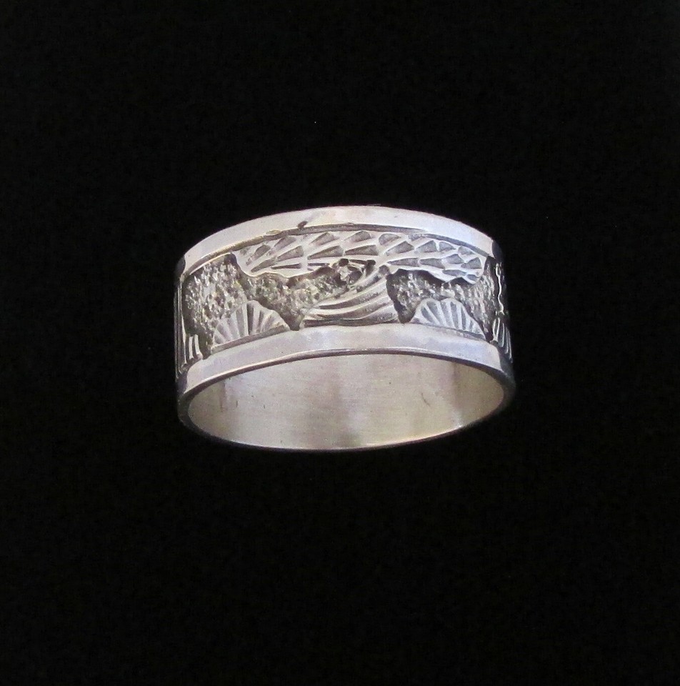 Native American Sterling Storyteller Ring Size 10.5 Signed Benjamin ...