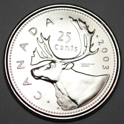 Canada 2003 P Old Effigy 25 cents UNC from roll - BU Canadian Caribou ...