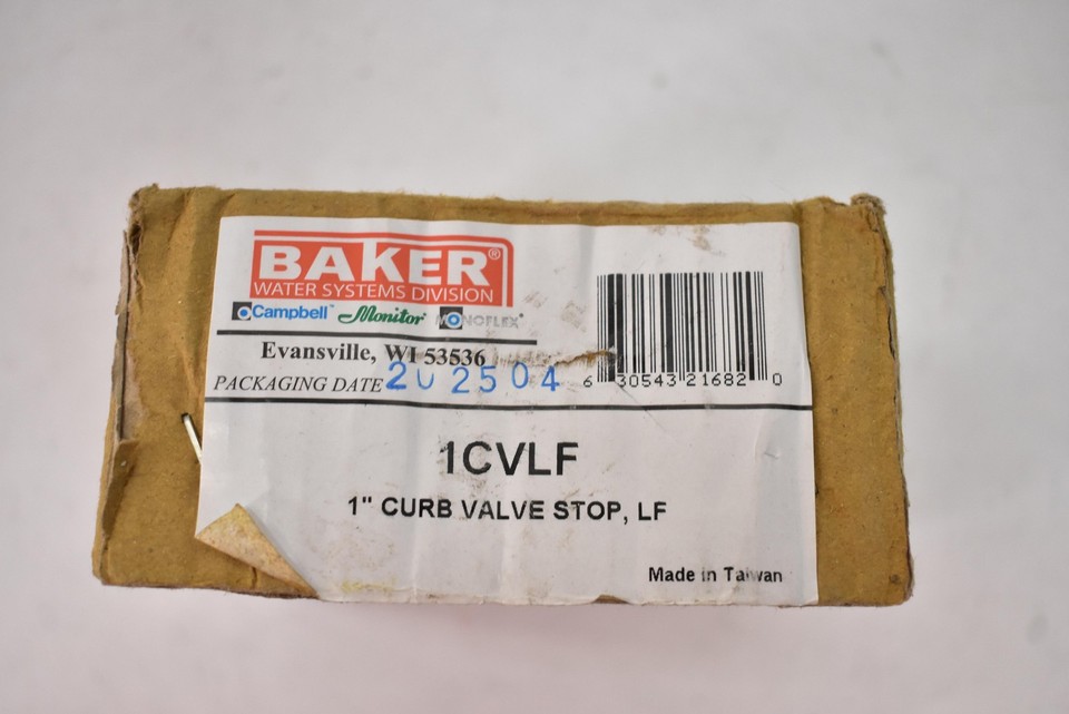 Baker 1CVLF 1" Curb Valve Stop LF Monitor 175LB 180F Bronze Water ...