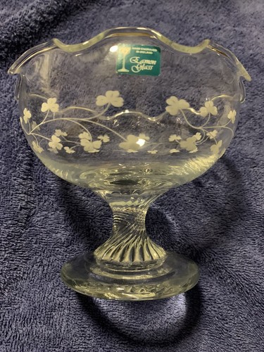 5.5in Eamon Glass Candy Dish, Hand Engraved-Shamrock Design, made in ...