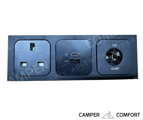 CBE/C-Line Campervan 240v, 12v, USB-A/USB-C Triple frame Black T5/T6 ...