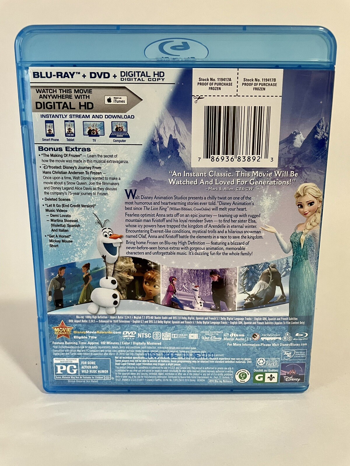 Frozen (Blu-ray, 2013) 786936838923 | eBay