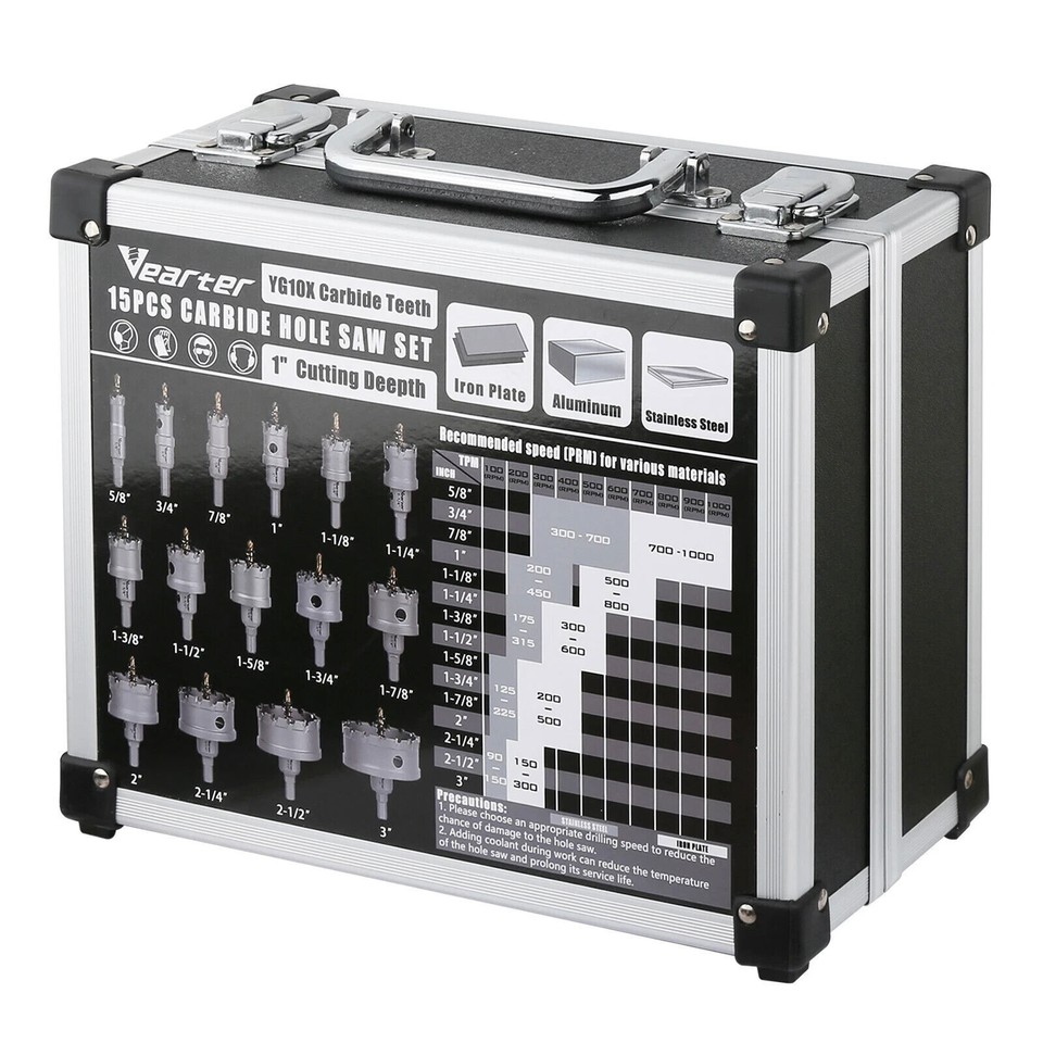 Vearter 15Pcs Tugsten Carbide Tipped Hole Saw Set, 5/8''- 3''TCT Drill ...