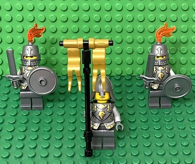 Lego 3 BAM Castle Knight Mini Figures W/ Lion Chestplate,flag Post ...