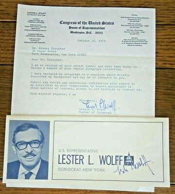 Lester Wolff Autographs ~ Signed Political Pamphlet & 1973 ...