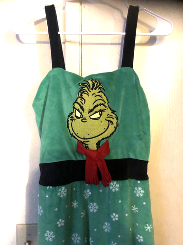 The Grinch Juniors Holiday Graphic Velour Overall Jumpsuit Sz S 3/5 GUC ...