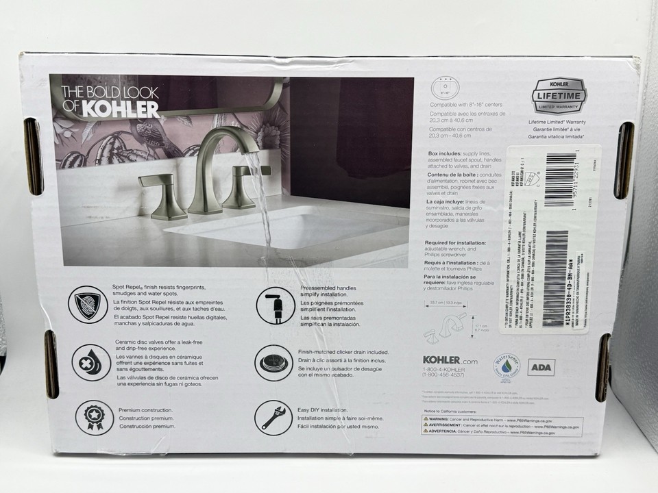 Kohler Riverly 8” Widespread Bathroom Faucet W/Clicker Drain - Brushed ...