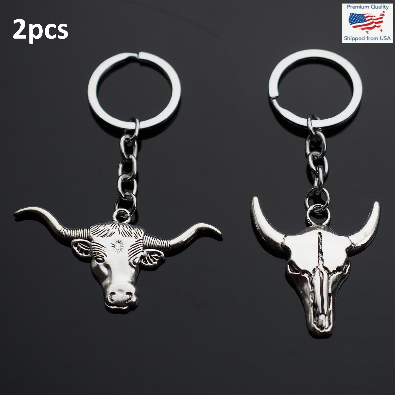 2x PCS Lot - Skull Bull OX Head Long Horns Charm Keychain Key Chain ...