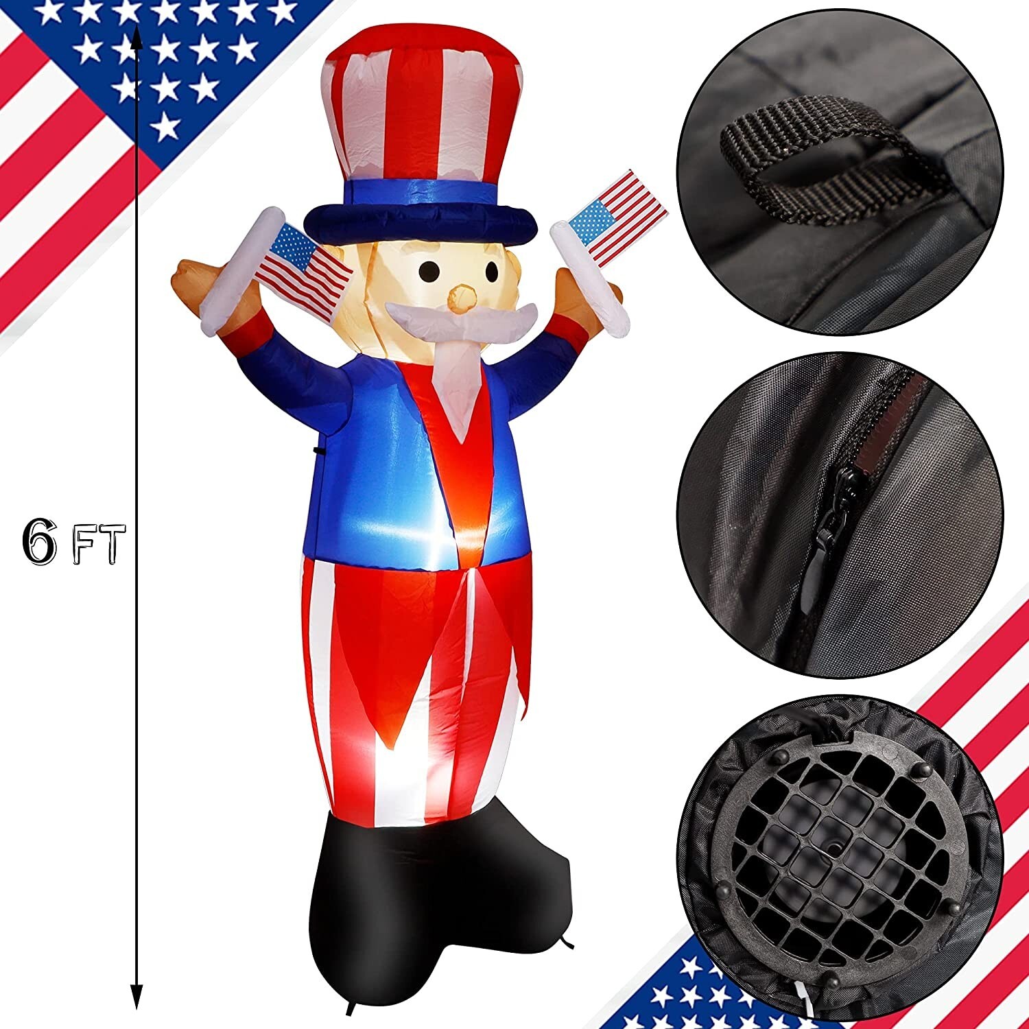 4th of July 6 FT Inflatables Uncle Sam Patriotic Independence Day LED ...