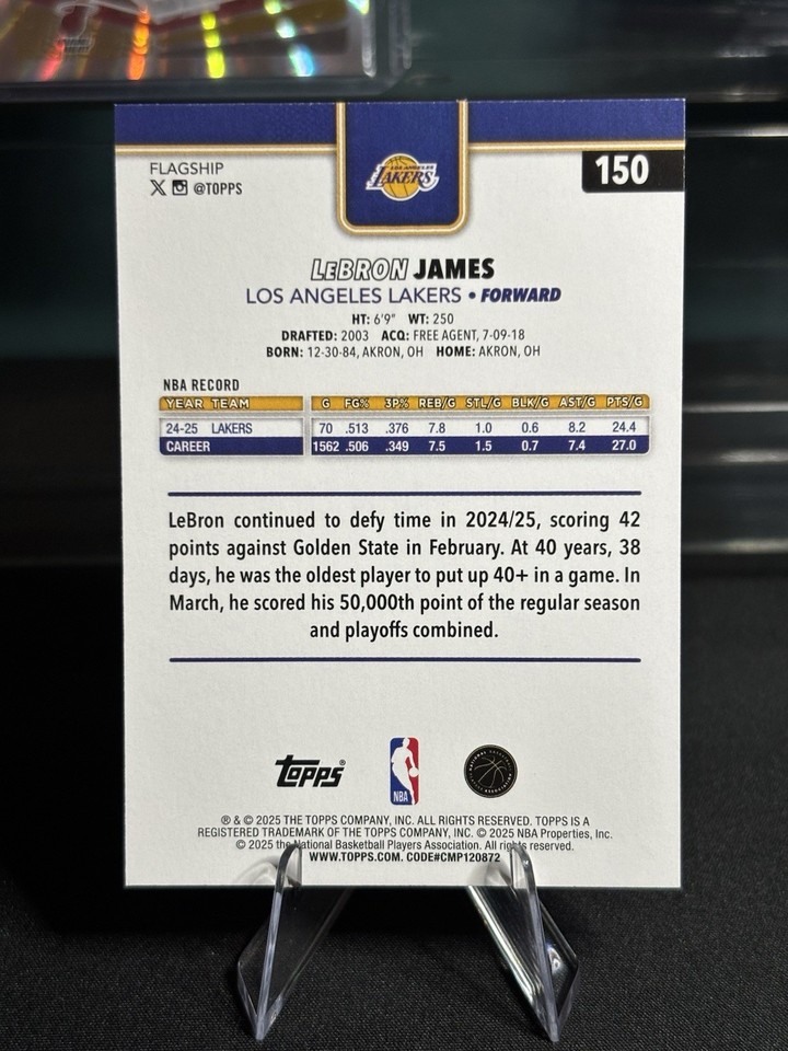 LeBron James 2025-26 Topps Flagship Base Set Card #150 Los Angeles ...