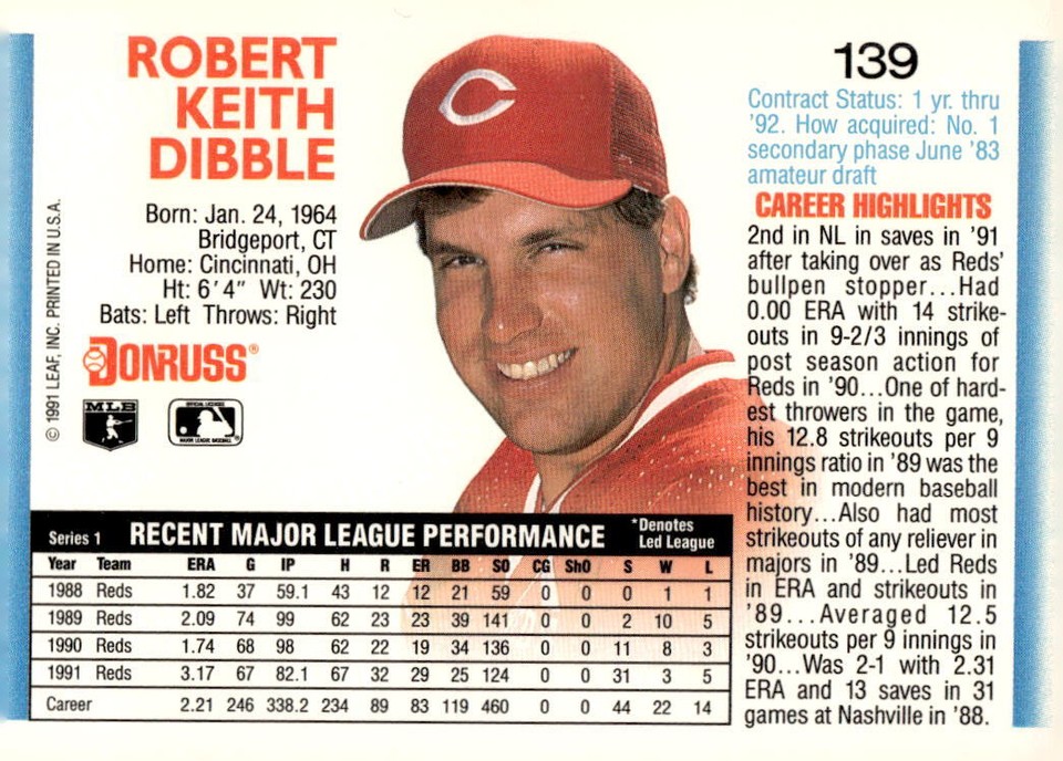 1992 Donruss #139a Rob Dibble | eBay