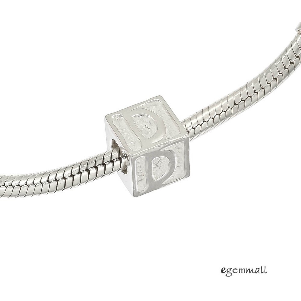1 Sterling Silver Alphabet Initial Letter Cube Charm Bead Fit European ...
