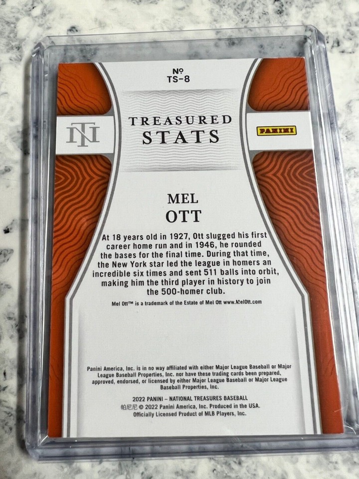 Mel Ott 2022 National Treasures Treasured Stats Insert /99 Ultra Rare ...