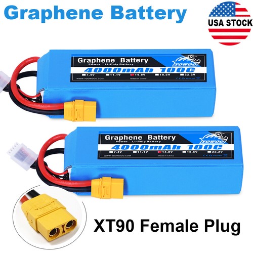 2pcs Yowoo XT90 4000mAh 4S 100C 14.8V Lipo Battery Graphene for RC ...