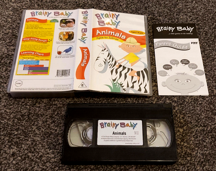 BRAINY BABY ANIMALS APES TO ZEBRAS AGES 1-4 YEARS PAL VHS VIDEO KIDS ...