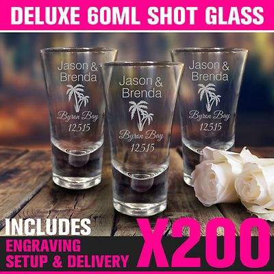 200x 60ml Engraved Deluxe Shot Glasses Bulk Wedding Favour Shotties ...