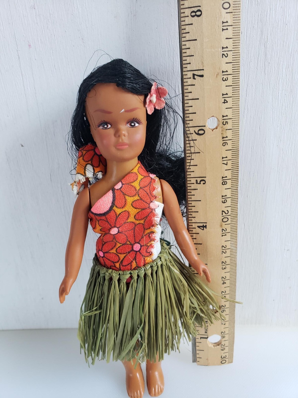 Vintage Hawaiin Girl Soft Plastic Doll Hula Grass Skirt Jointed Arms ...