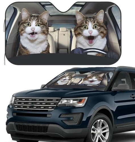Funny Tabby Cats Car Windshield Sunshade UV Protection Heat Shield ...