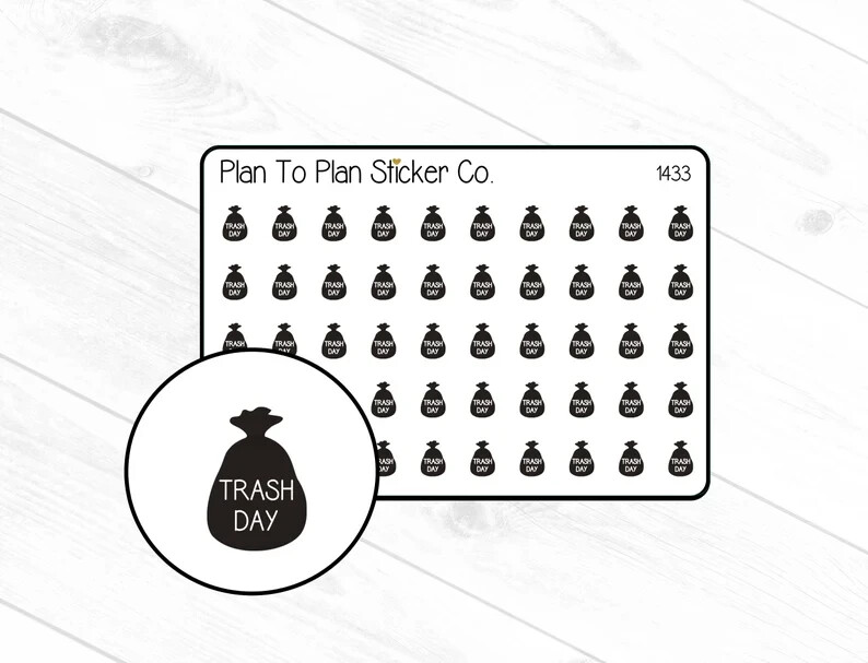 1433~~Trash Day Reminder Planner Stickers. | eBay
