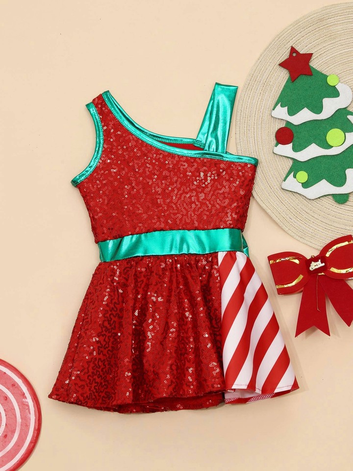 US Girls Santa Claus Costume Candy Cane Dance Unitard Jumpsuit ...