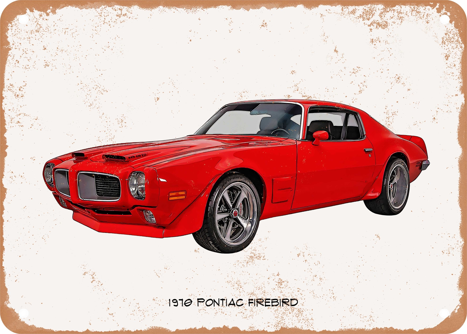 Classic Car Art - 1970 Pontiac Firebird Oil Painting - Rusty Look Metal ...
