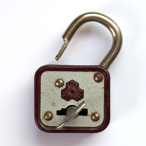 Antique Red Metal German? Padlock With Key - Free Shipping | eBay