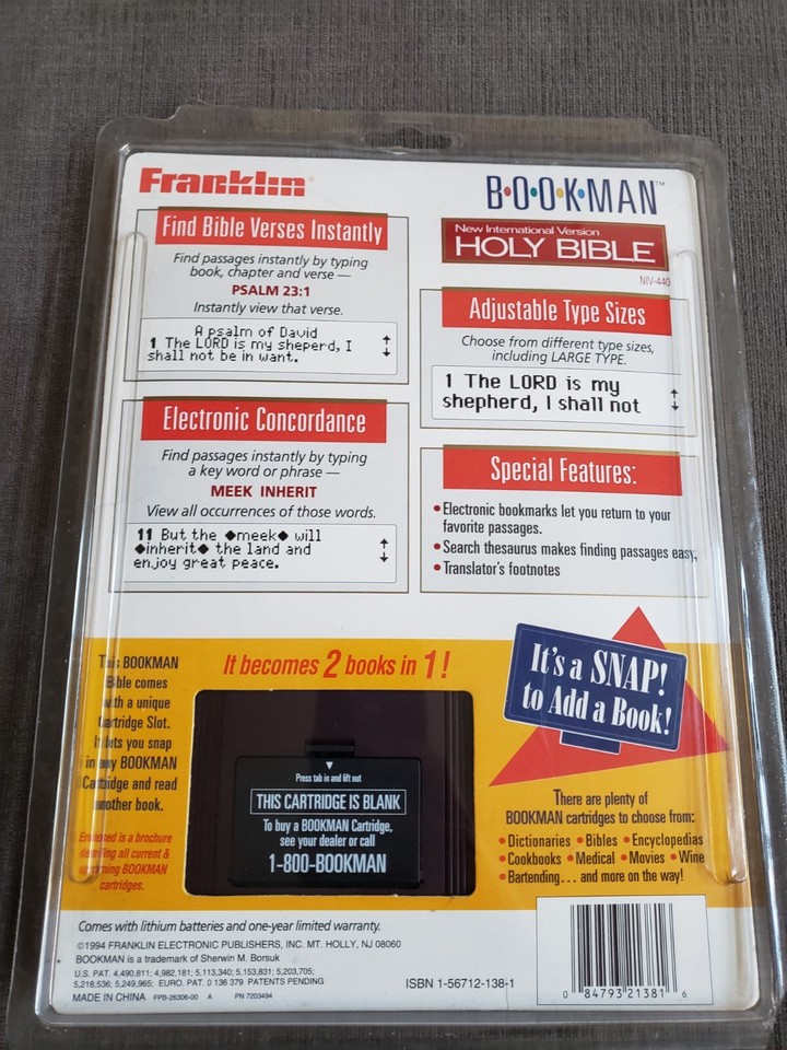 Sealed FRANKLIN BOOKMAN Electronic Holy Bible New International NIV-440 ...