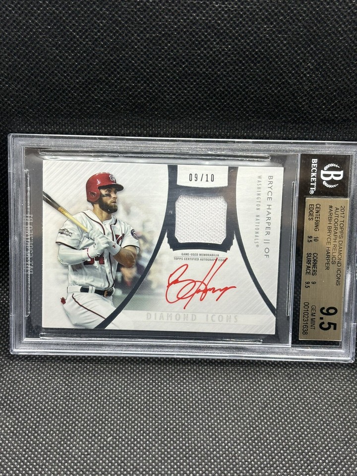2017 Diamond Icons SSP Bryce Harper RED INK GU Patch 09/10 BGS Gem Mint ...
