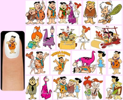 60x THE FLINTSTONES Nail Art Decals + Free Gems Pebbles Bam Fred Wilma ...