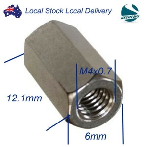 Qty 1 Hex Rod Coupling Nut M4 (4mm) 316 Marine Stainless Steel Coupler ...