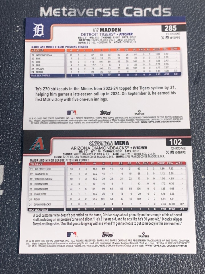 2025 Topps Chrome Baseball Madden Mena RC Green Refractor /99 Lot*2 | eBay