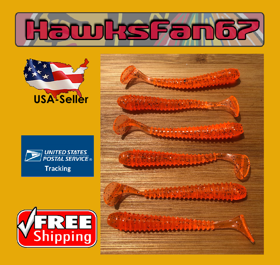 25 ORANGE / PEPPER 3" KEITECH SWING IMPACT STYLE PADDLE TAIL SWIMBAIT ...